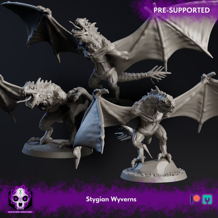 3D Printable Stygian Scalebound | Wyverns (3 models) by Blackcrest Miniatures